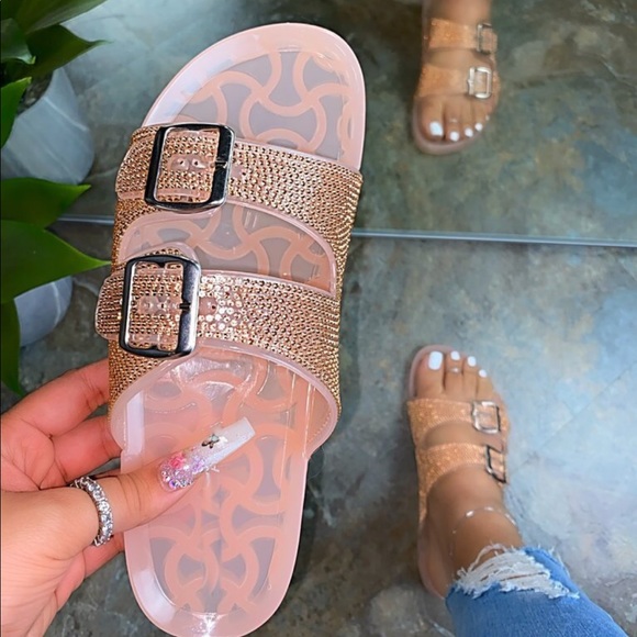 Wild Diva | Shoes | Jelly Double Buckle Rhinestone Slip On Sandals ...